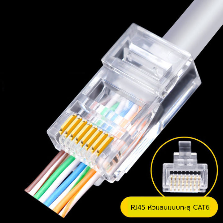 RJ45 หัวแลนแบบทะลุ CAT6 แพ็ค 100 ชิ้น #6040-RJ45-6 | Lazada.co.th
