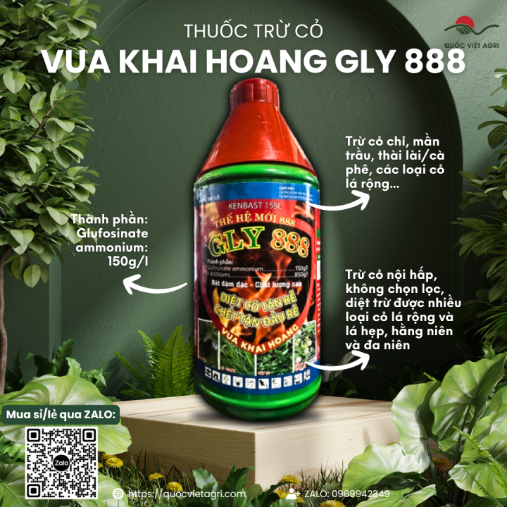 Thuốc trừ cỏ lưu dẫn VUA KHAI HOANG GLY 888 (900ml) - KENBAST 15SL Diệt ...