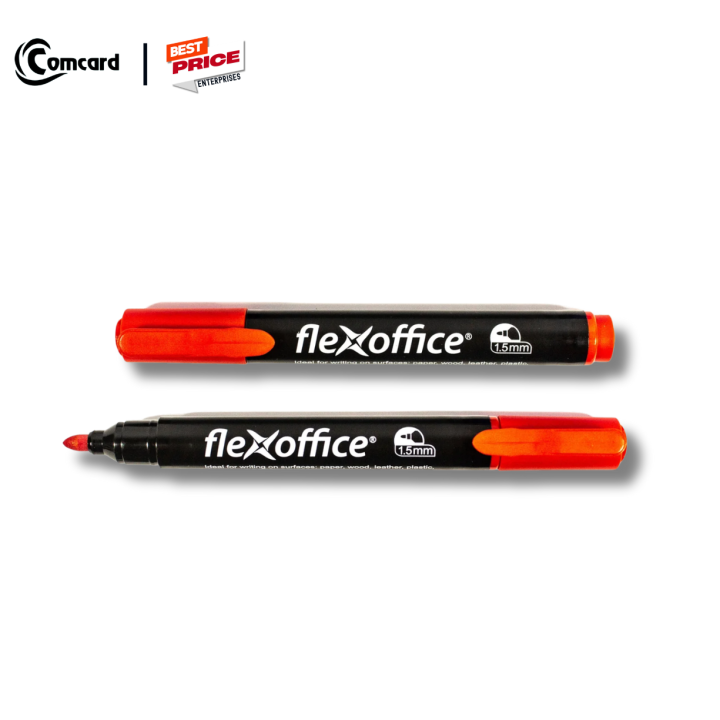 FLEX OFFICE FLEX MARKER PERMANENT PER PIECE RED 1.5MM (1 PIECE) | Lazada PH