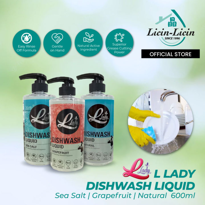 L Lady Dishwash Liquid 600ML Seasalt Grapefruit Easy Rinse Off Natural ...