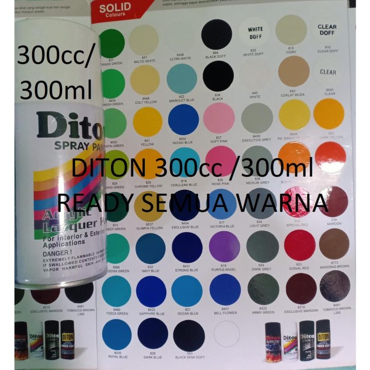 SOLID COLOURS DITON Spray Paint Acrylic Lacquer Paint Pilox Pilok Cat Semprot Glossy Mengkilap ...