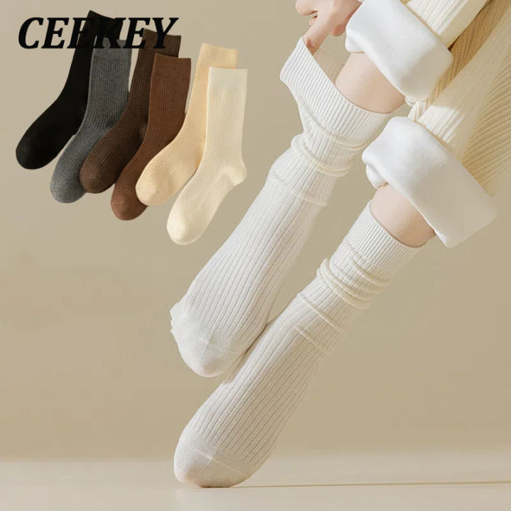 CEEKEY ถุงเท้าผู้หญิงใส่ด้านนอกสีล้วนสไตล์เกาหลี | Lazada.co.th
