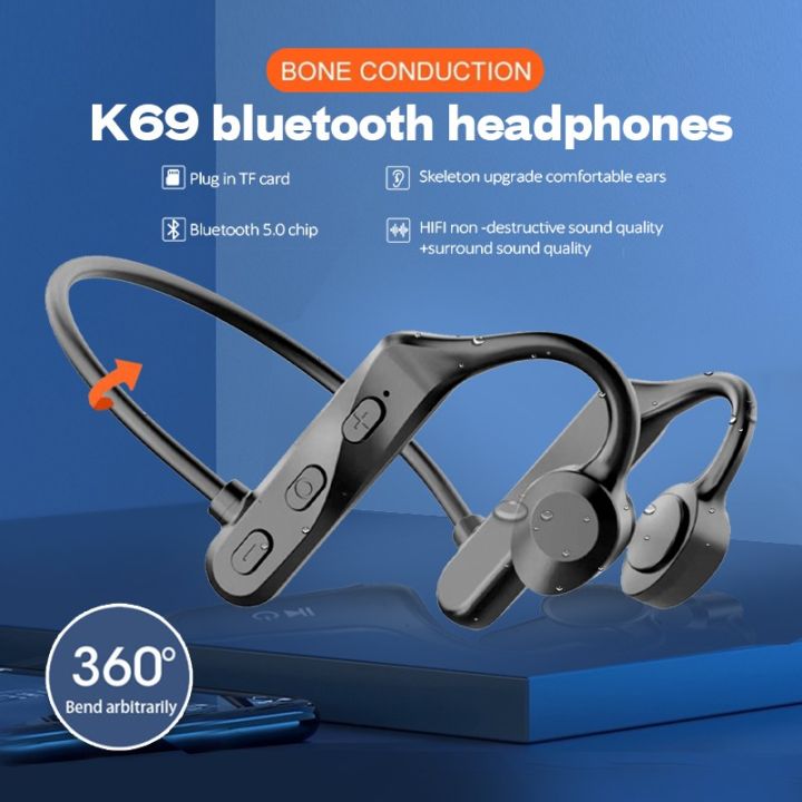 K69 Bone Conduction Bluetooth Headest With Mic Wireless Bluetooth ...