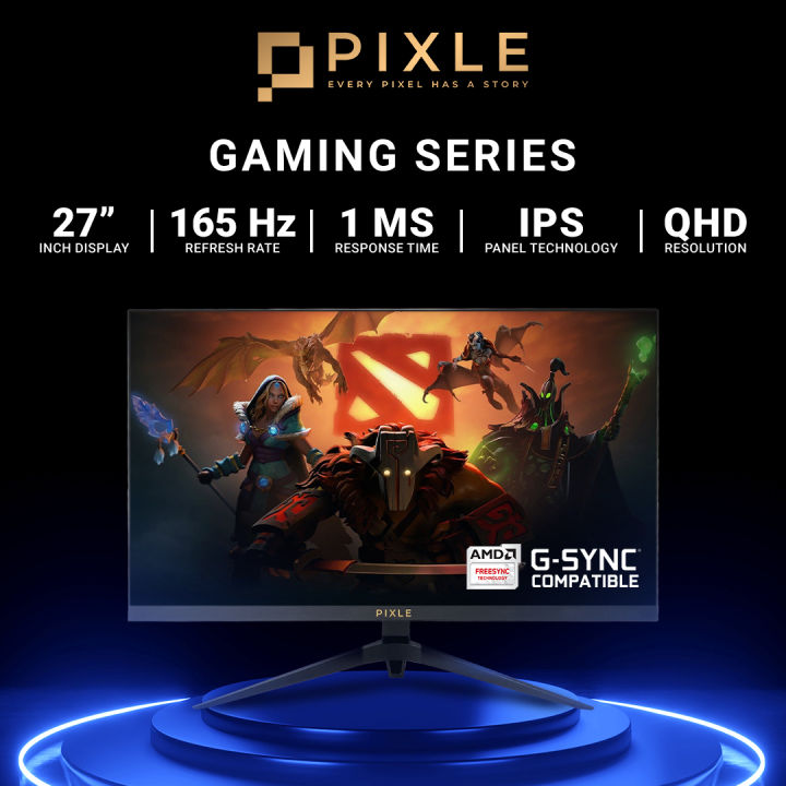 PIXLE Gaming Monitor 27 inch | 27" 2K QHD 165Hz 1ms Flat IPS 2560 x ...