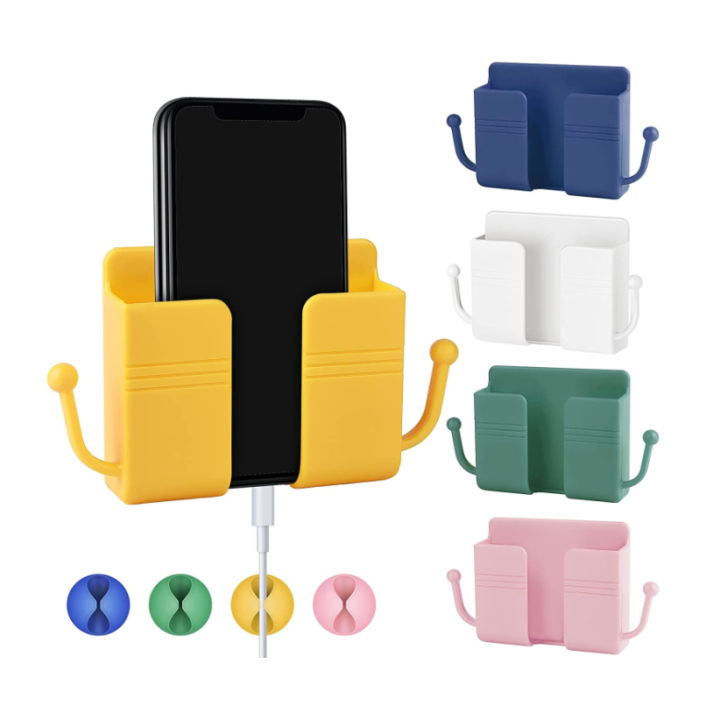 Wall Mount Phone Holder Self-Adhesive Wall Beside Organizer Storage Box ...