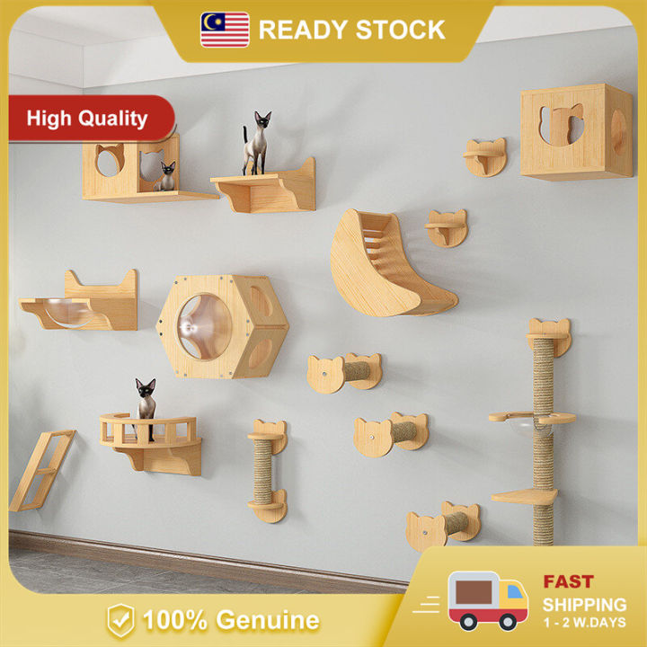 Wall Mounted Cat Scratch Post Wooden Cat Tree Cat Climbing Frame Cat ...