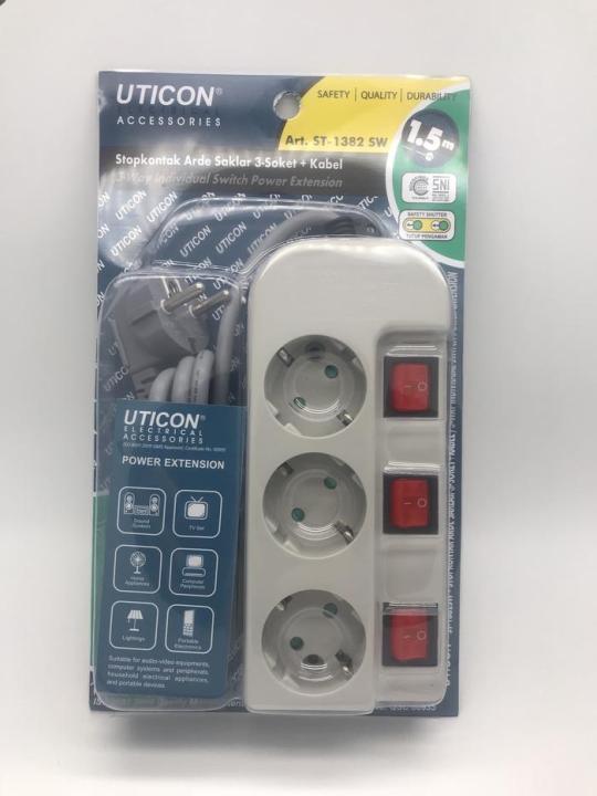 Stop Kontak Uticon 3 Lubang ST-1382 SW/ StopKontak/ Colokan Listrik ...