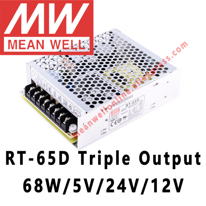 Mean Well RT-65D 5V 24V 12V AC DC 68W Triple Output Switching Power ...