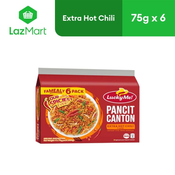 Lucky Me! Pancit Canton Extra Hot Chili Multipack, Dry Instant Noodles 75g x 6 | Lazada PH