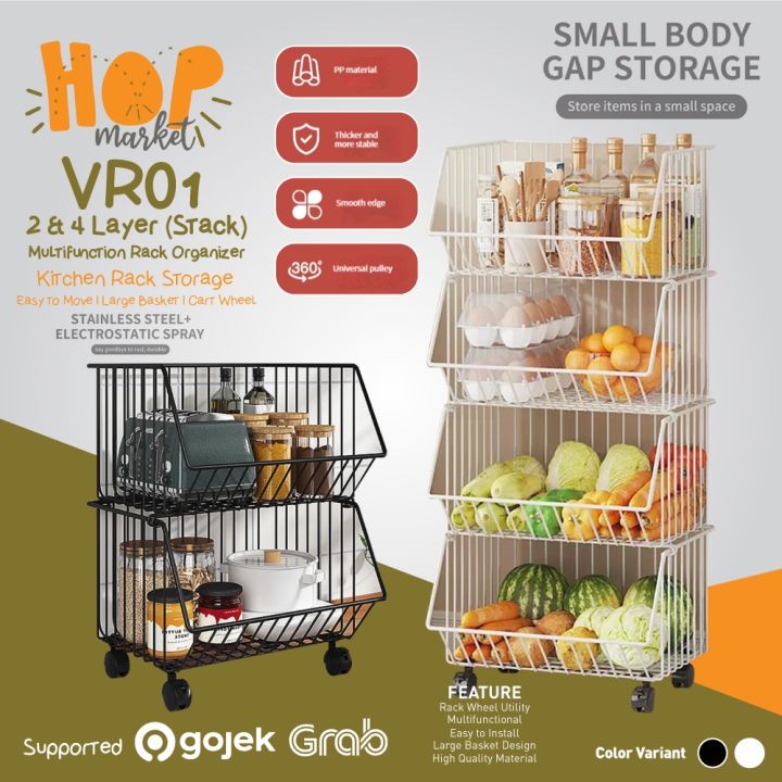 HOP VR01 Rak Dapur Roda Tingkat Organizer Serbaguna Tempat Keranjang ...