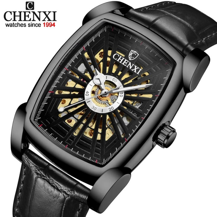 CHENXI 8809 Men Watch Square Dial Business Automatic Clock Tourbillon Waterproof Mechanical ...