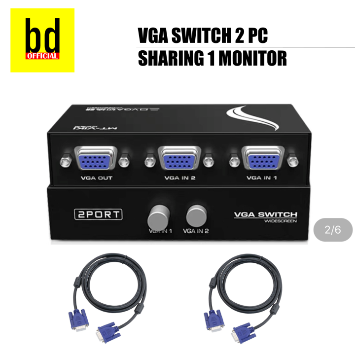 2-Port VGA Switch 2 in 1 Out for PC or Monitor Sharing or Switching ...