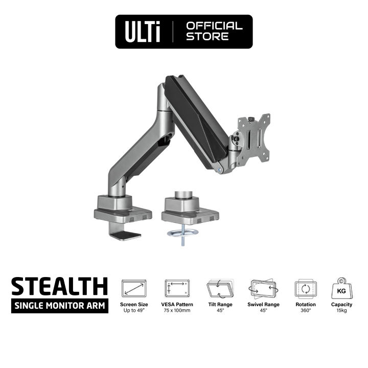 ULTi Stealth Heavy-Duty Monitor Arm, Compatible w/ Ultrawide Monitors ...