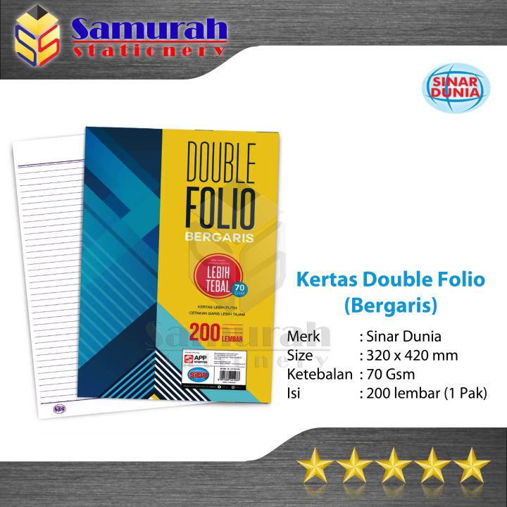 Kertas Double Folio Bergaris Sidu isi 200 Lembar / Folio Garis Sinar ...