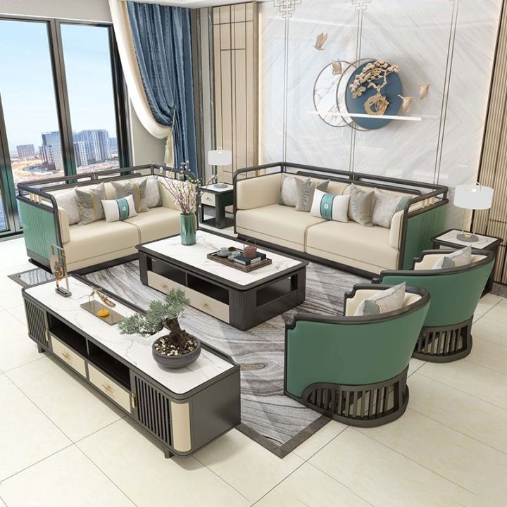New Chinese style solid wood sofa combination modern Chinese style ...