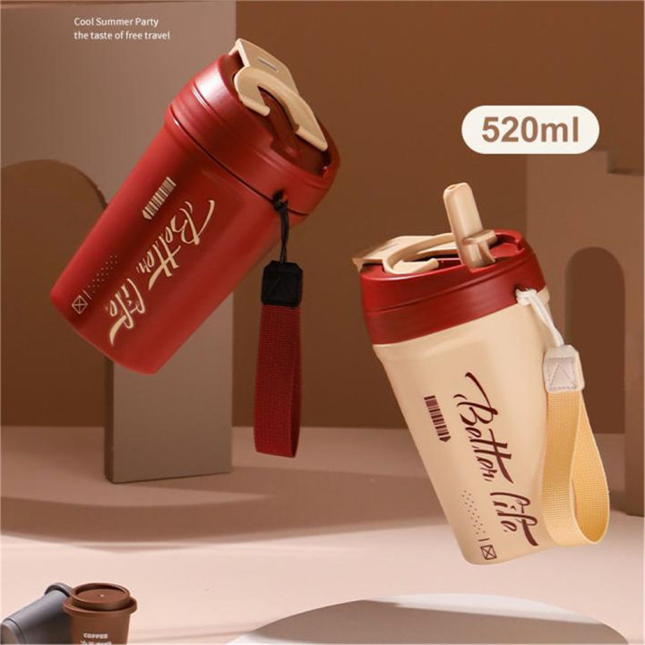 520-620ml ความจุขนาดใหญ่ถ้วยน้ำพลาสติกฉนวนถ้วยวัสดุสแตนเลสแบบพกพาทนทานระดับมัลติฟังก์ชั่น ...