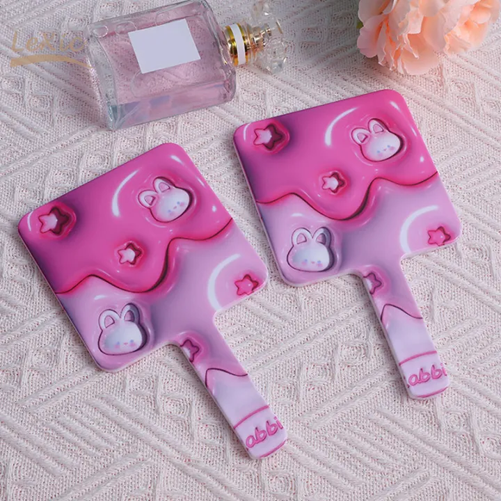 LeXic กระจกแต่งหน้ามือถือกระจกแต่งหน้าทรงกระต่ายการ์ตูนน่ารักพร้อมด้าม ...