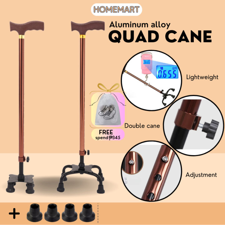 Aluminum Adjustable Quad Cane Lightweight Tungkod For Elderly Stick 4 ...