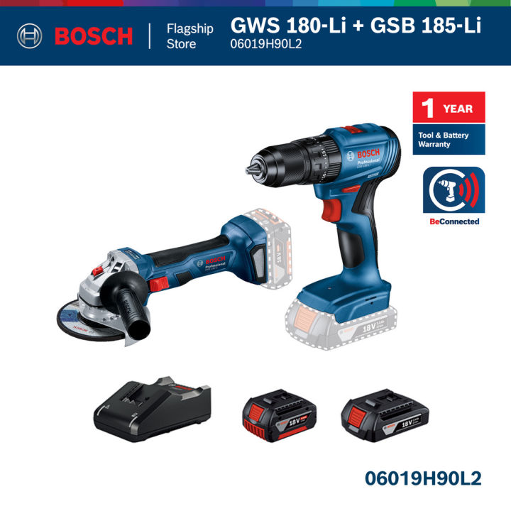BOSCH GWS 180-Li Cordless Angle Grinder + GSB 185-Li Cordless Impact ... BOSCH GWS 180-Li Cordless Angle Grinder + GSB 185-Li Cordless Impact ...