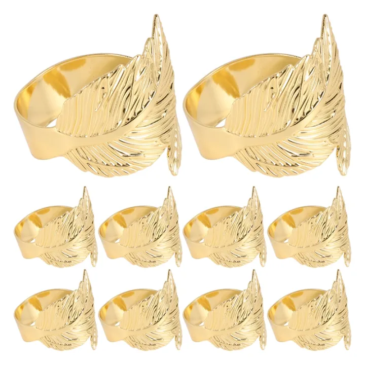 (OPSC) Leaf Shape Napkin Rings Of 10 Set Gold Napkin Rings for Table ...