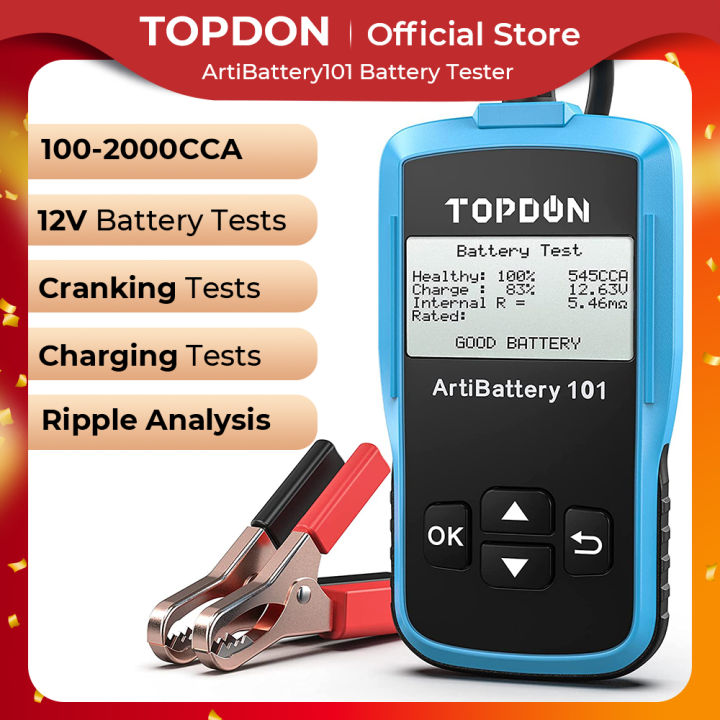 TOPDON AB101 Digital Battery Tester 12V Portable Car Battery Monitor ...