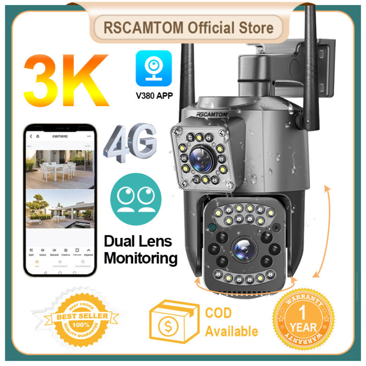 Rscamtom 4G SIM Card 6MP Outdoor Dual Lens 6K IR Night Vision ...