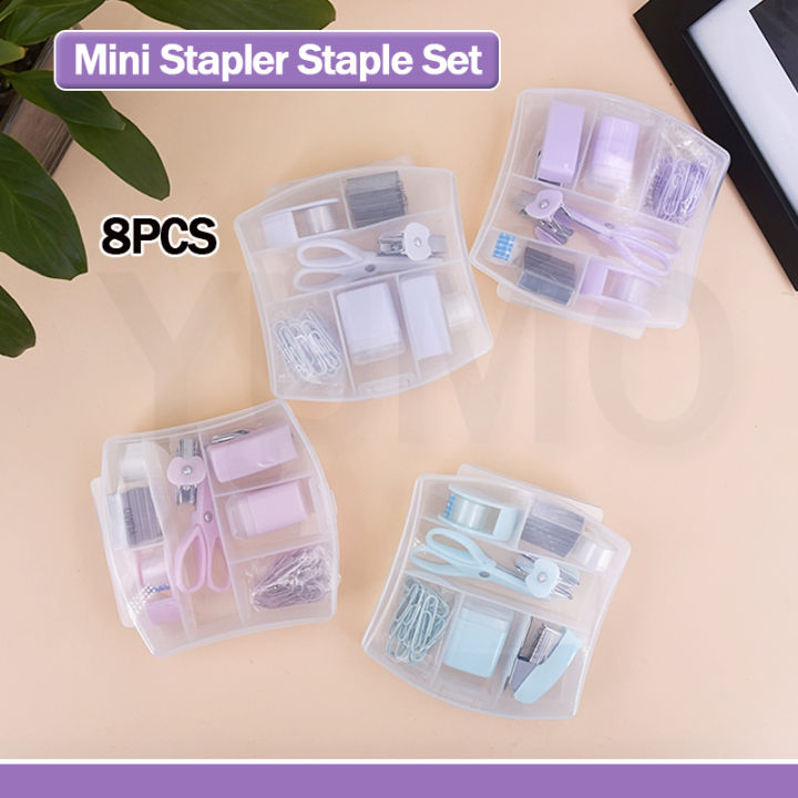 Mini Stapler Staple Punch Hole Tape Machine Set 8IN1 Cute Sapler Set ...