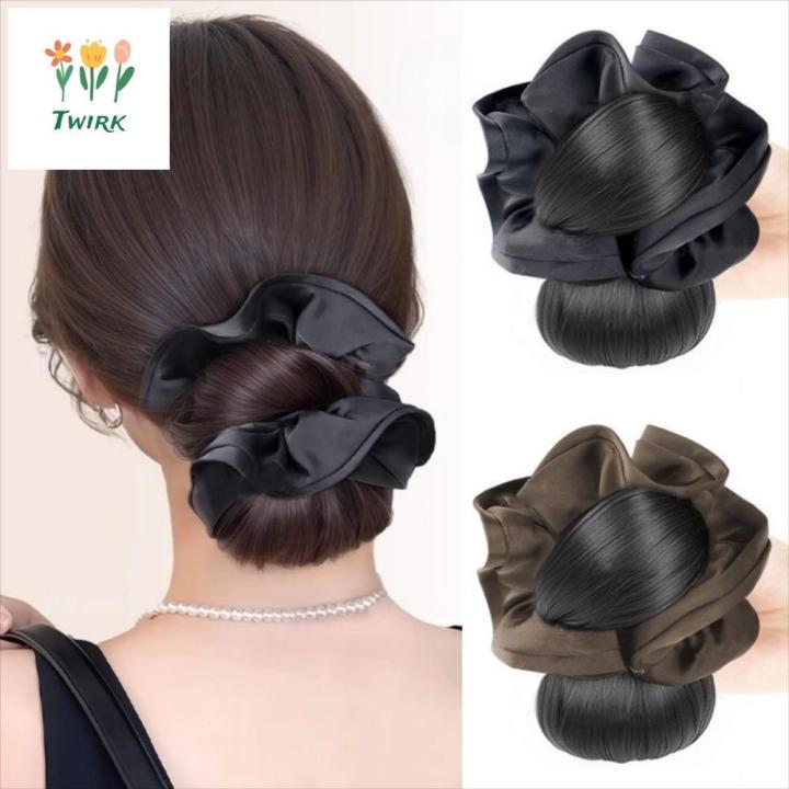 TWIRK Elegant Flower Bun Head Wig Claw Clip Scrunchie Ball Head Wig ...