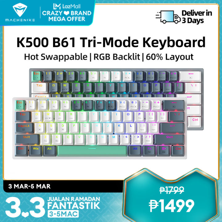 [DELIVER IN 3 DAYS]Machenike K500 B61 Mechanical Keyboard 61 Key Tri ...