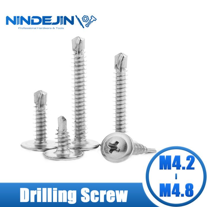 NINDEJIN 30pcs washer head phillips self drilling tapping screw 410 stainless steel M4.2 M4.8 ...