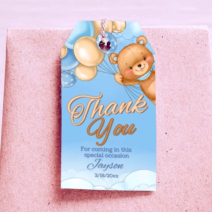 We Can Bearly Wait - Blue Teddy Bear - Boy Birthday Baptism Christening ...