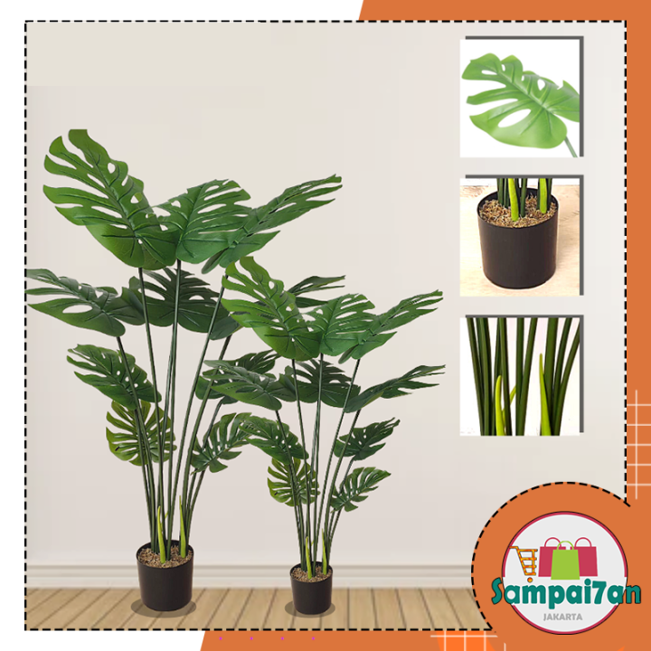 Tanaman Hias Artificial Umbi Monstera Hijau Pot Bunga Plastik Dekorasi ...