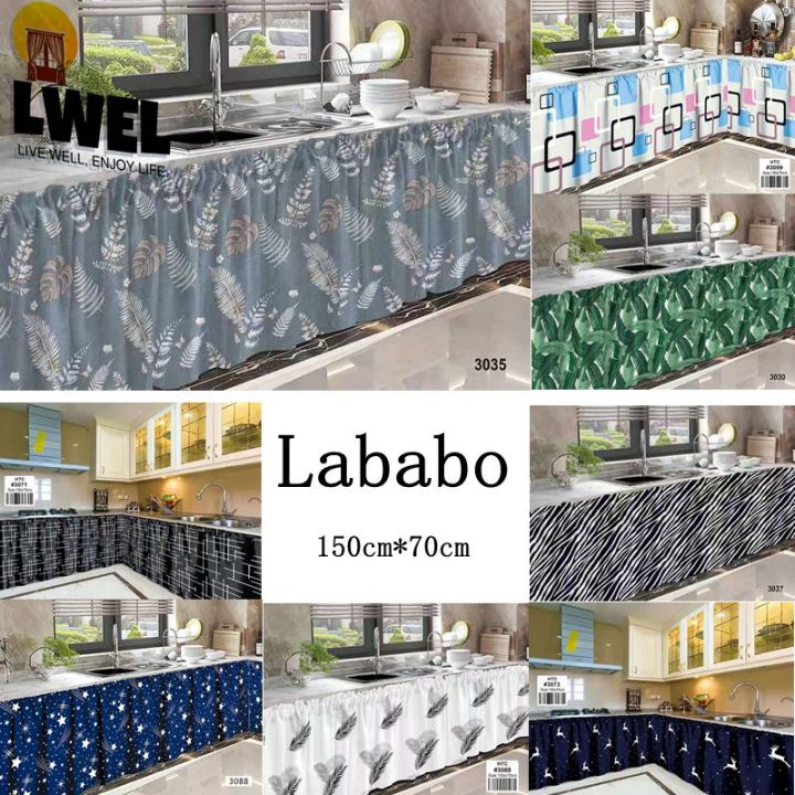 LWEL Kitchen Lababo Curtain 1pcsx 150cm x 70cm Short Cover Cabinet Sink ...