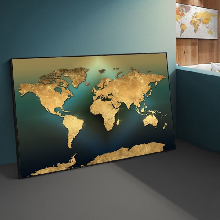 Modern minimalist world map poster and print canvas painting wall art ...