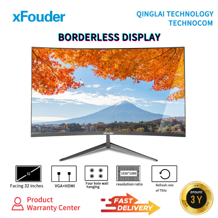 XFOUNDER 32inches monitor Curved Rimless 1920*1080 75hz VGA+HDMI ...