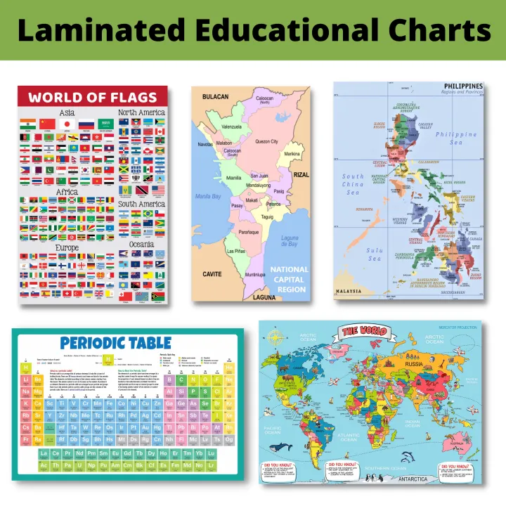 Laminated Educational Charts/ Posters, World Map, Flags of the World ...