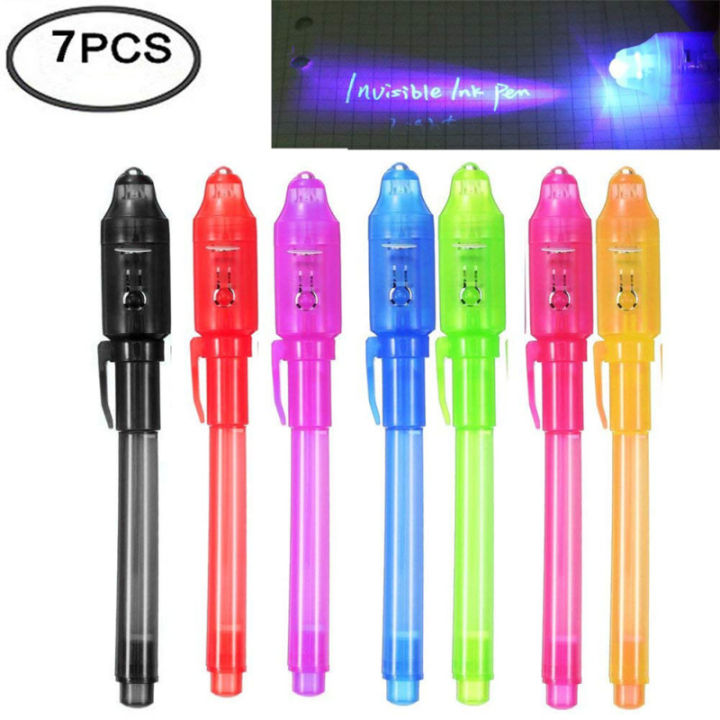 [ Ready Stock ] 7 Pcs UV Light Pen Set Invisible Ink Pen Kids Spy Toy ...