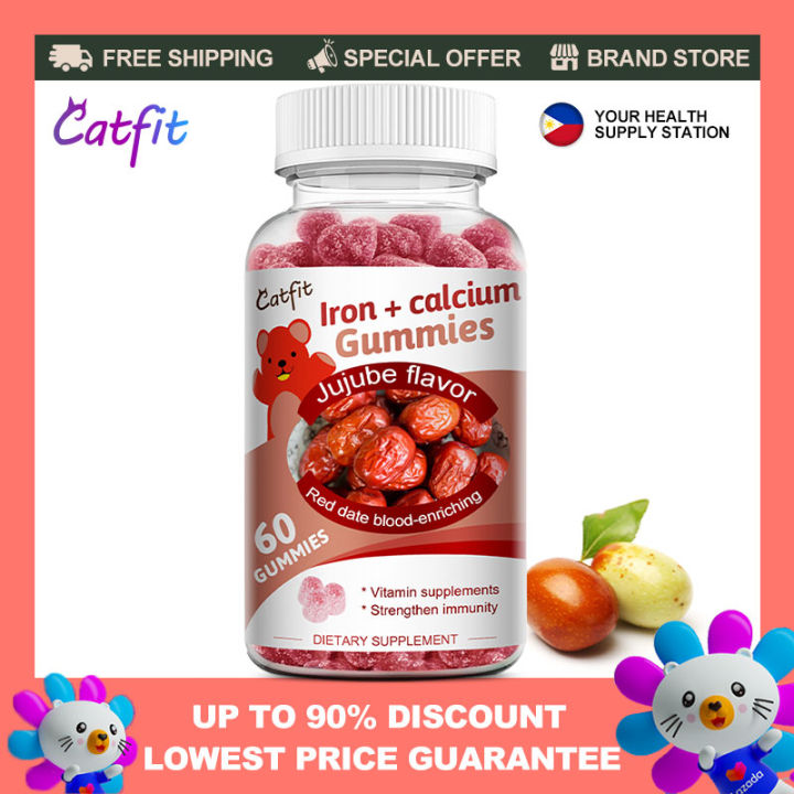 Catfit Iron Calcium Gummies Red Date Gummy Supplement with Vitamin C, A ...