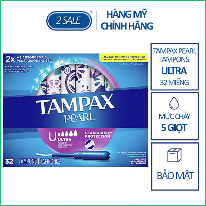 Băng vệ sinh Tampon siêu thấm Tampax Pearl Ultra loại 5 giọt 32 miếng ...