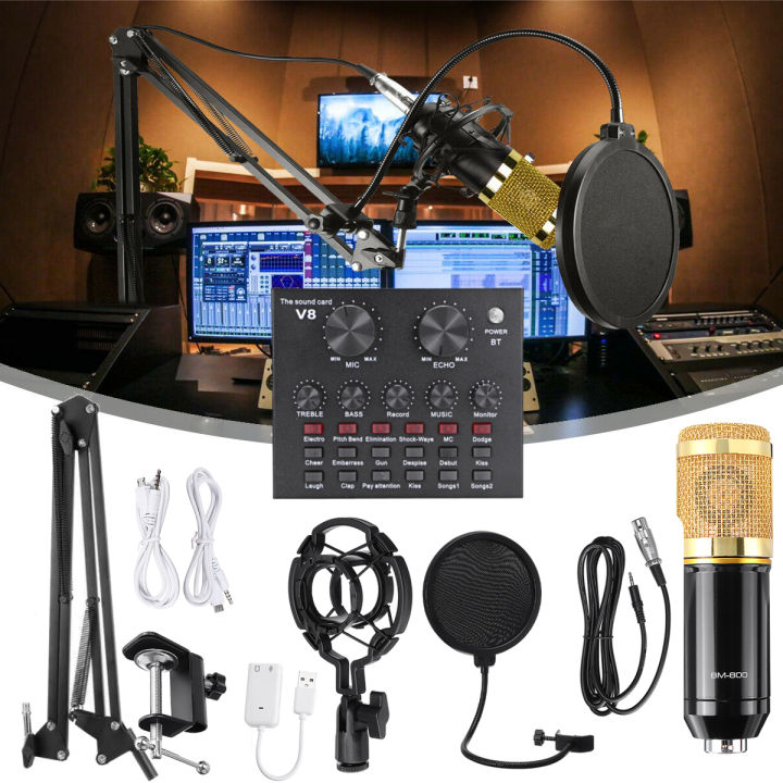 V8 Sound Card Kit Muti-functional bluetooth Sound Card BM800 Condenser Microphone for Studio ...