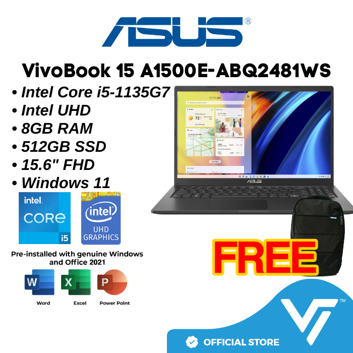 ASUS VivoBook 15 A1500E-ABQ2481WS Laptop (Intel Core i5-1135G7, 8GB ...