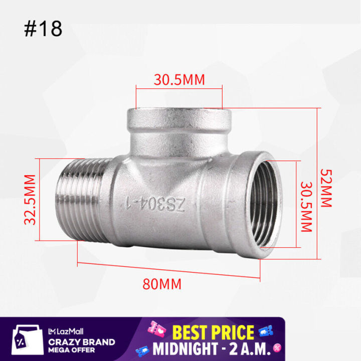 WEPHOTO 304 Stainless Steel Tee Water Pipe Connector 1/2 3/4 Internal ...