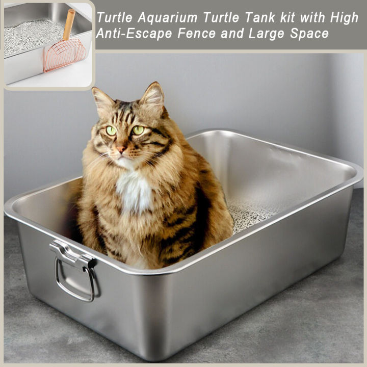 Stainless Steel Cat Litter Box with Litter Scoop Large Metal Litter Box ...