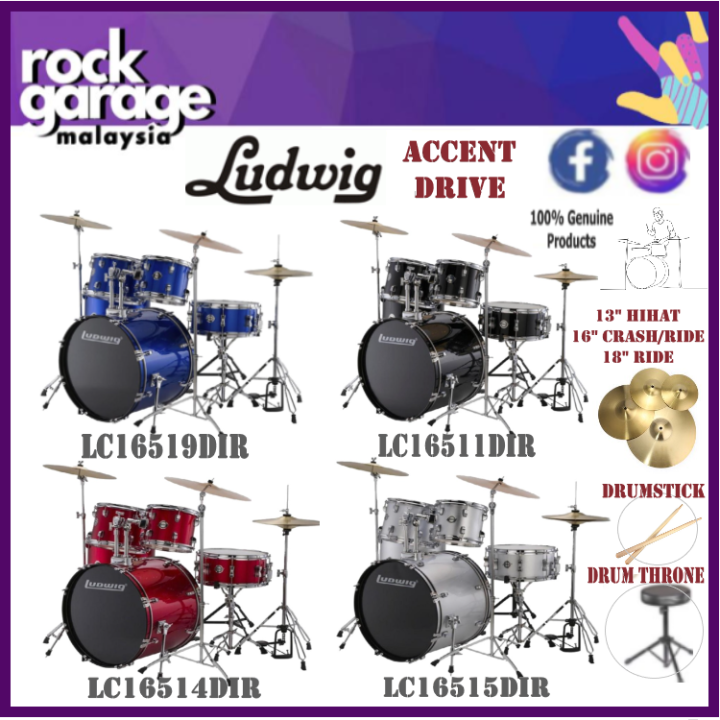 Ludwig Accent Drive 5-Piece Drums Set with Hardware, Throne and Cymbal ...