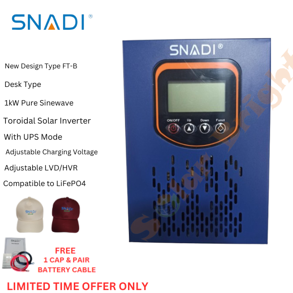 SNADI Solar Pure Sine Wave Toroidal Inverter 12V 24V 1kW Adjustable LVD ...