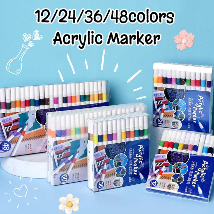 【In Stock】24pcs/48pcs Acrylic Paint Marker Colorful Set Of Painting And ...