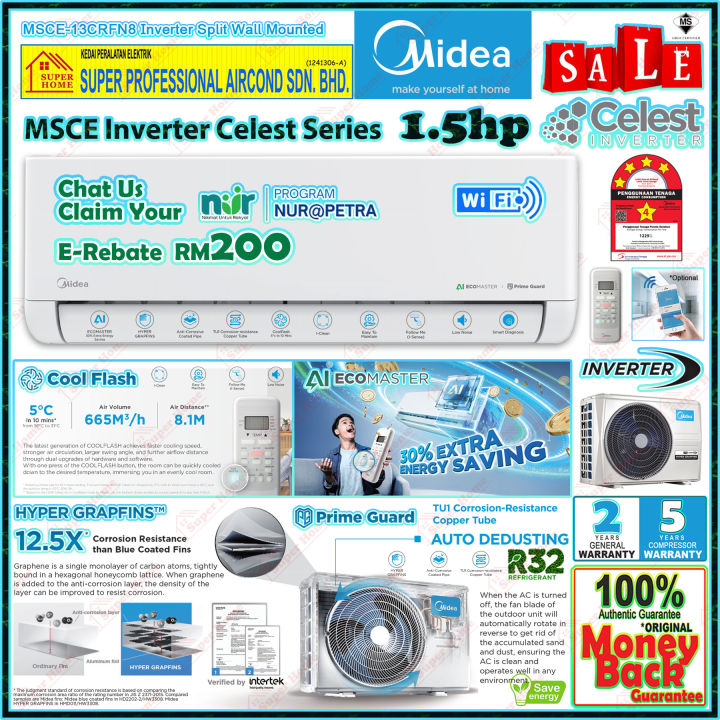 Program NUR Seda Midea Inverter Air Conditioner MSCE-13CRFN8 ((Celest ...