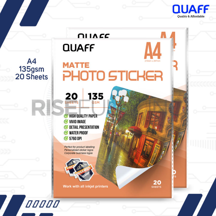 Risefully QUAFF 135gsm Matte Photo Sticker Paper 20 sheets A4 SIze ...