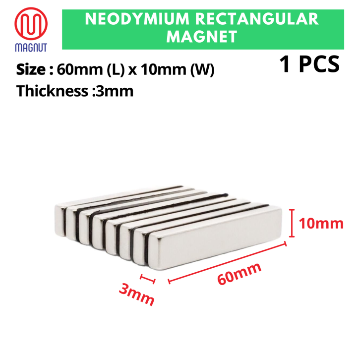 1pcs - 60mm x 10mm x 3mm Rare Earth Neodymium Rectangular Magnet ...