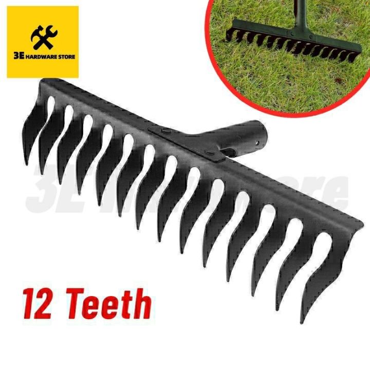 12 Teeth Carbon Steel Leaf Rake Head Garden Cleaning Tool Soil loose ...